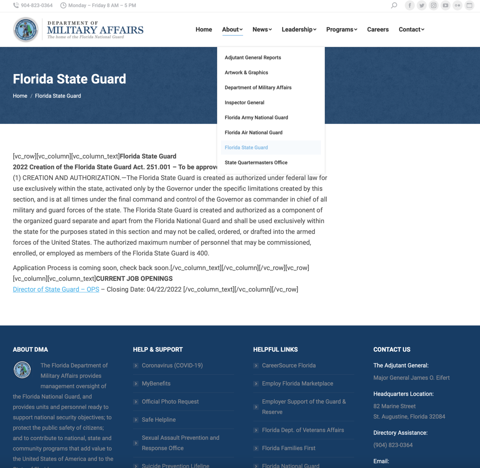 Florida State Guard Now Listed on Florida Department of Military ...