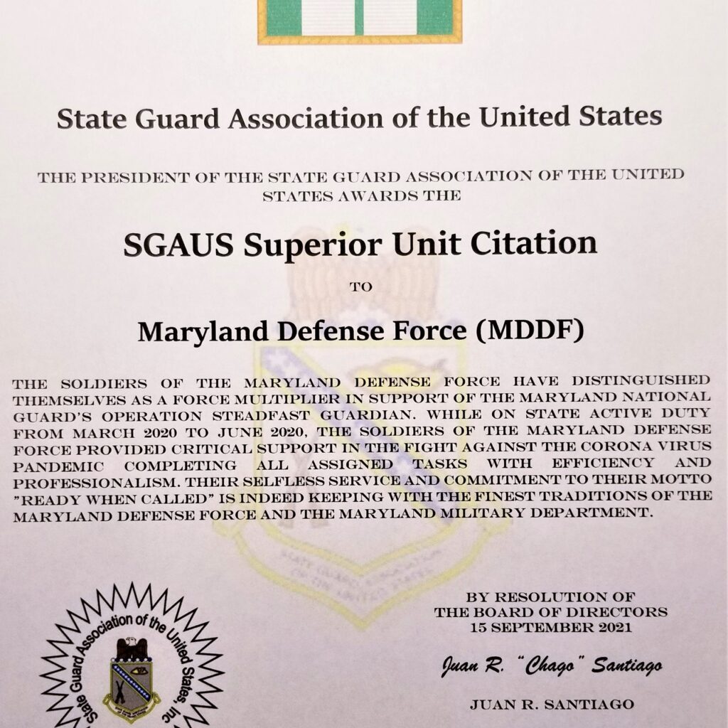 Maryland Defense Force Awarded Superior Unit Citation by SGAUS ...